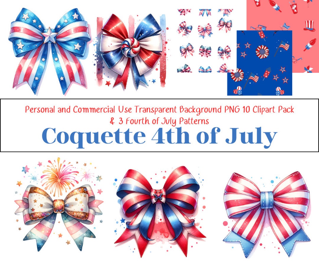 Coquette 4th of July Bows Clipart, Patriotic Independence Day Pngs ...