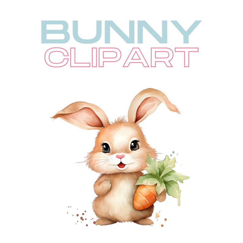 Watercolor Spring Bunny Clipart, Cute Easter Rabbit PNG Bundle, Pastel ...