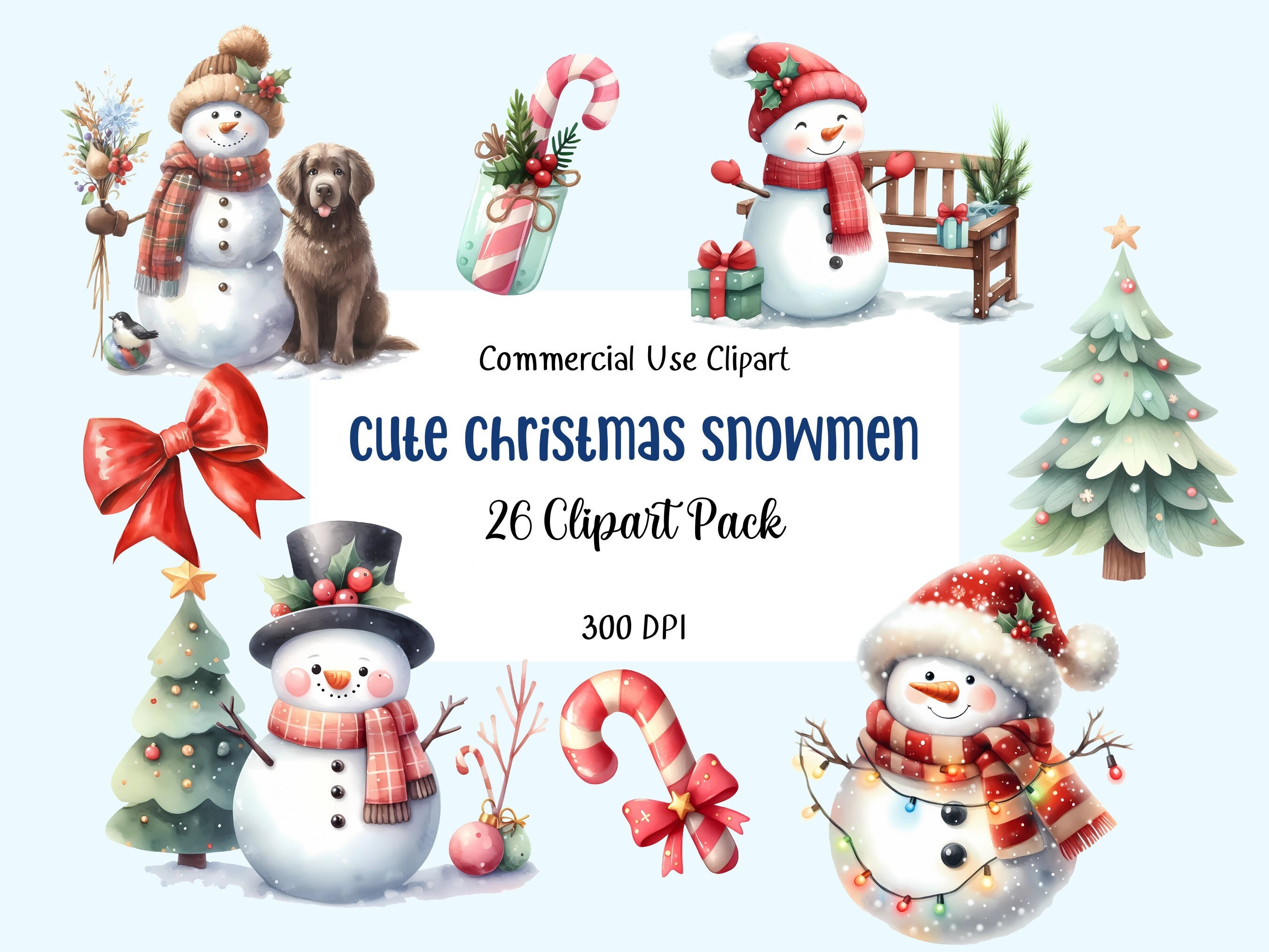Snowman Clipart Set Scenic Snowmen Candy Canes Festive - Etsy