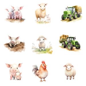 Watercolor Farm Animal Clip Art Bundle, Cute Farm Animals and More ...