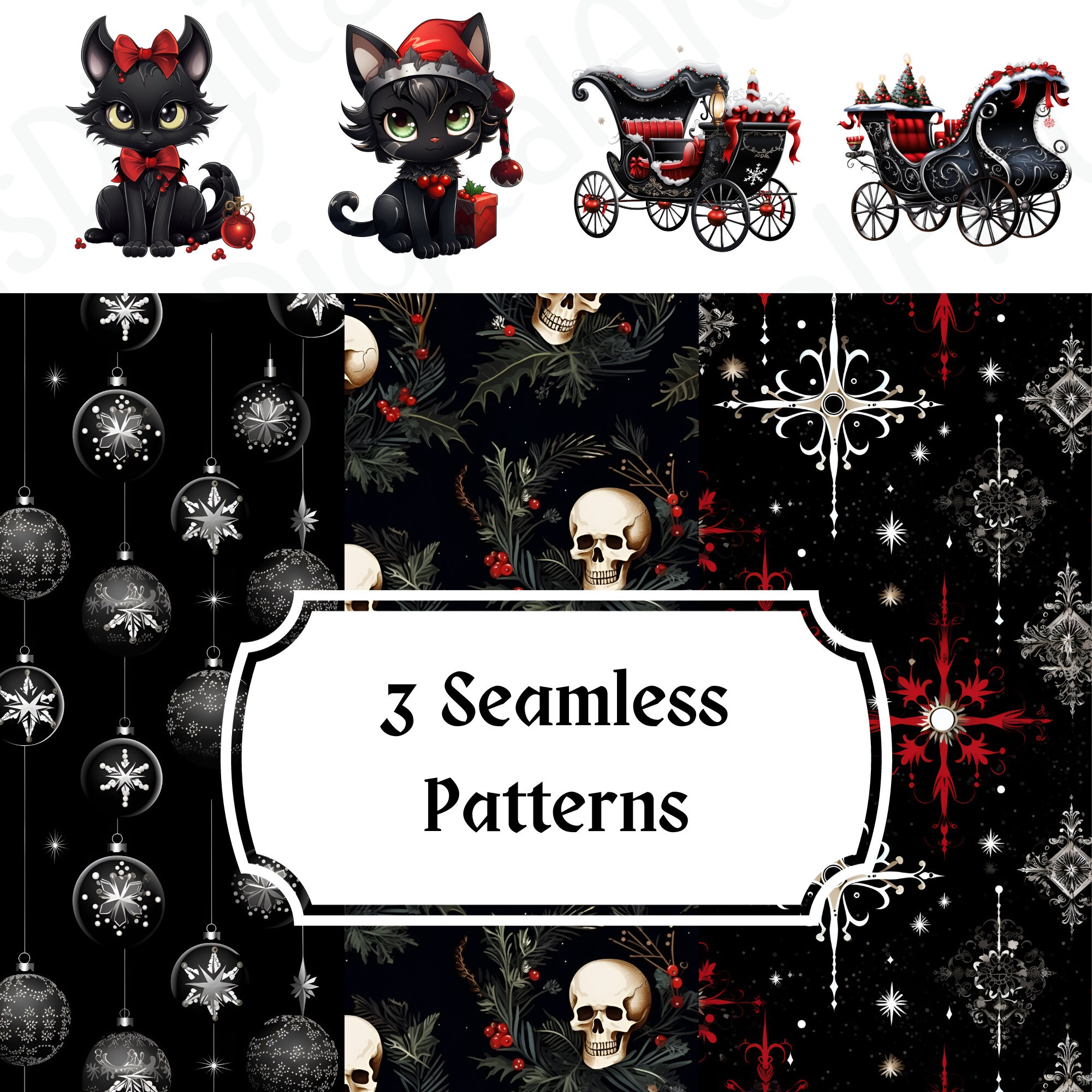 20 Dark Christmas Clipart PNG, Gothic Holiday Clipart and Seamless ...