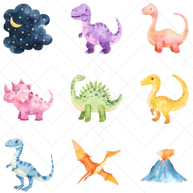 Dinosaurs Watercolor Clipart, Cute Dino Transparent Background ...
