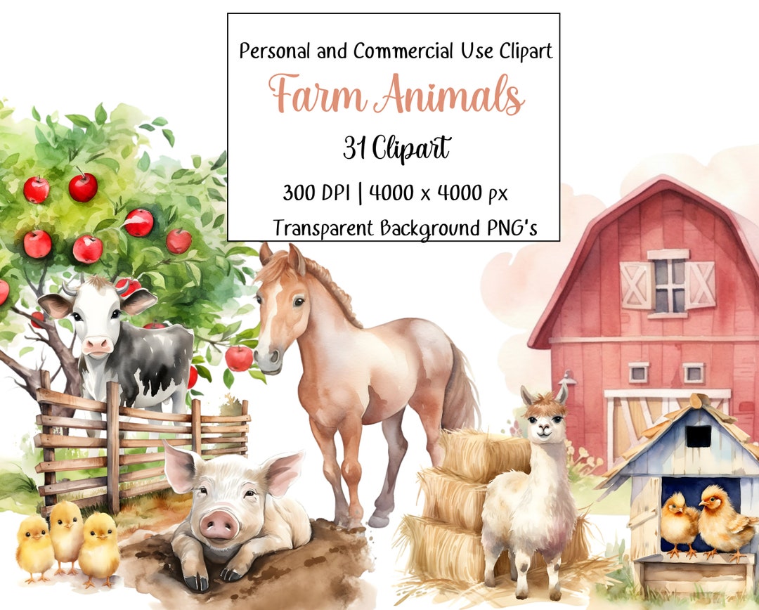 Watercolor Farm Animal Clip Art Bundle, Cute Farm Animals and More ...