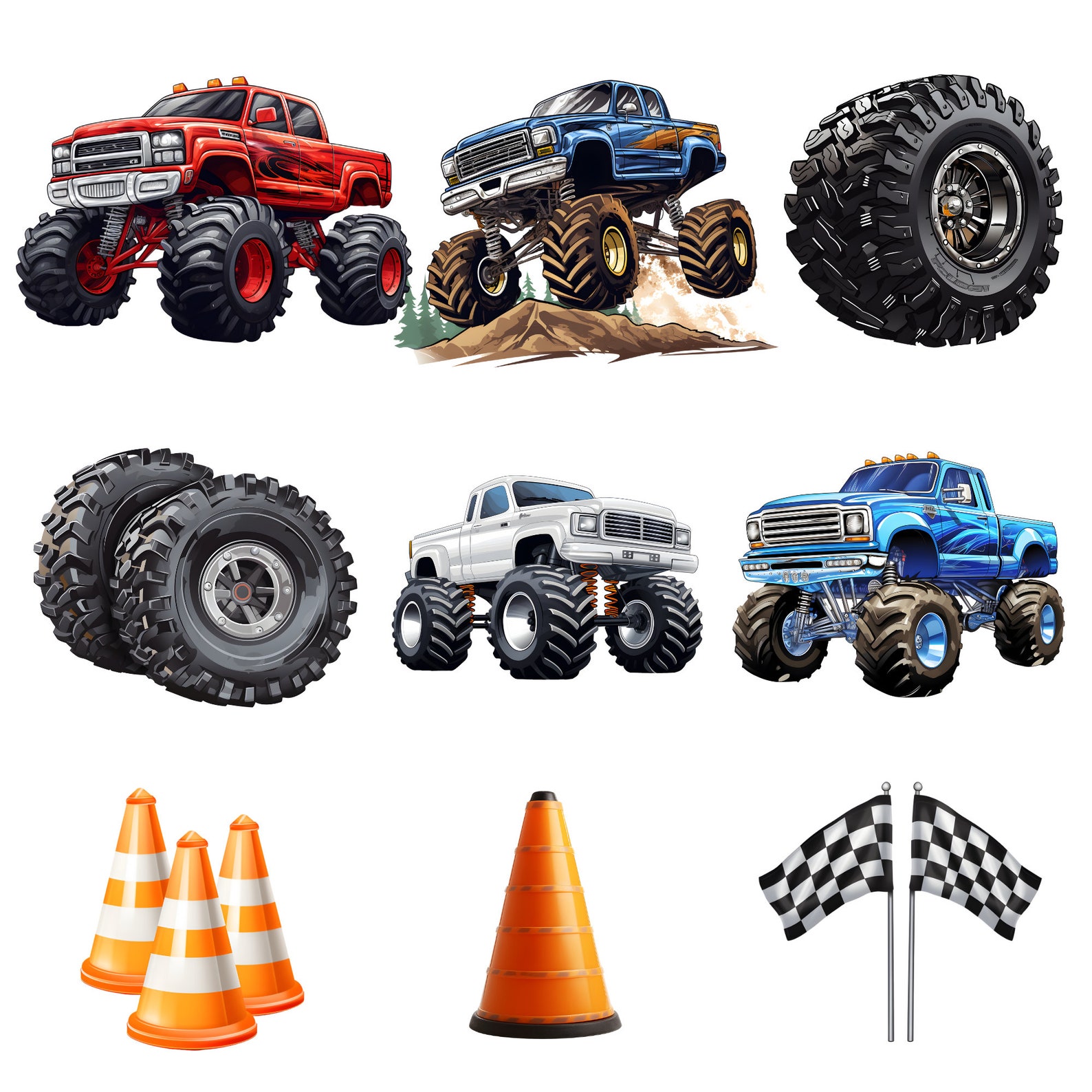Monster Truck Clipart, Transparent Backgrounds, 16 PNG Bundle ...