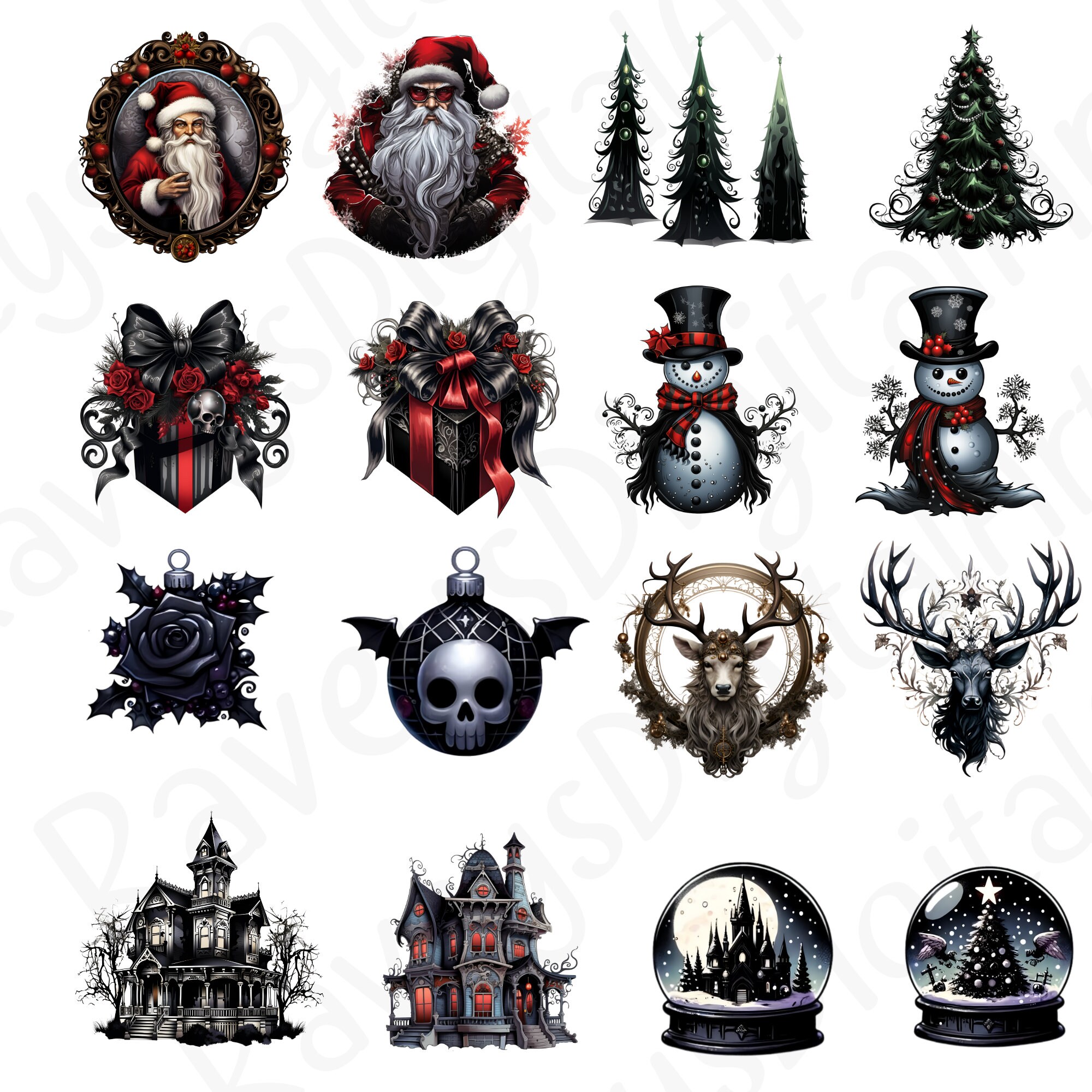 20 Dark Christmas Clipart PNG, Gothic Holiday Clipart and Seamless ...