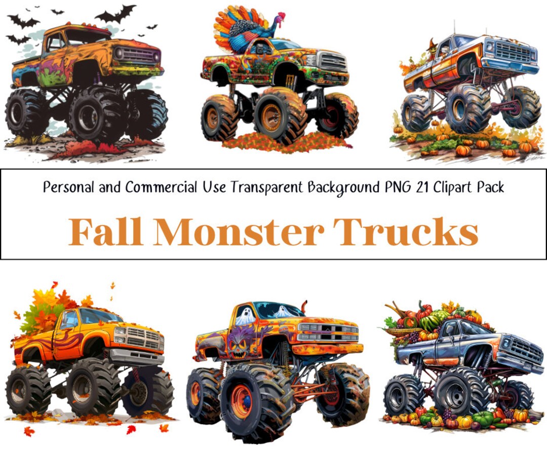 Fall and Halloween Monster Truck Clipart, Boy off Road Images, Digital ...