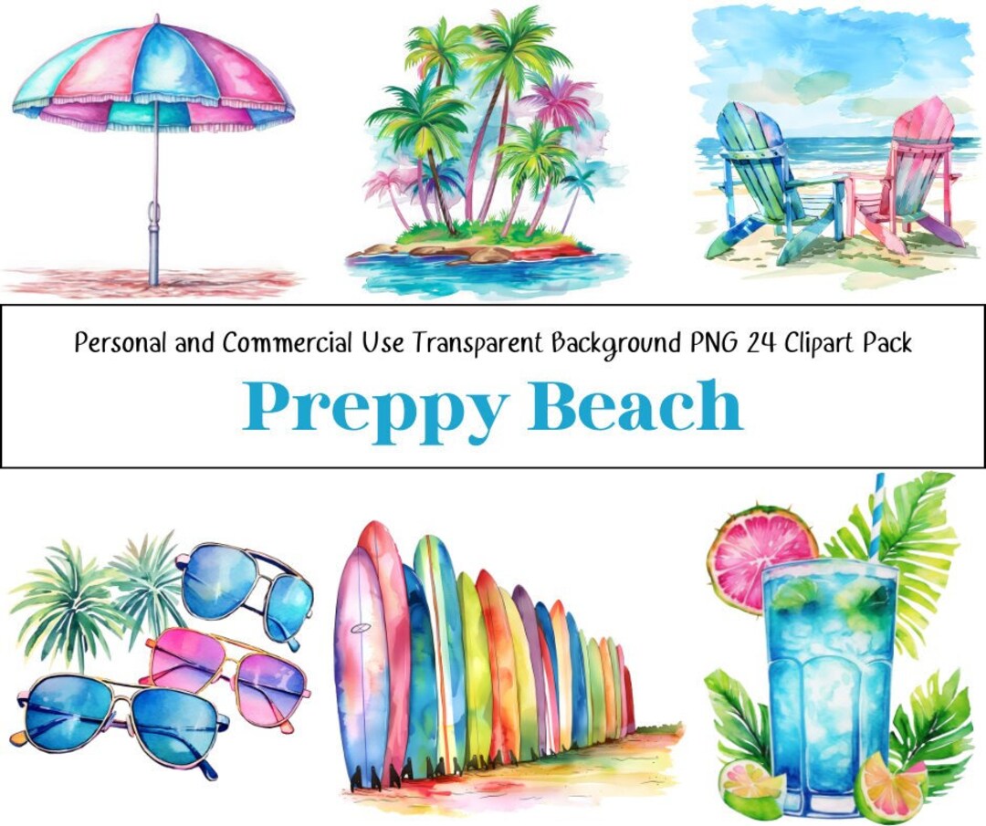 Beach Clipart, Colorful Coastal Images, Summer Tropical Transparent ...