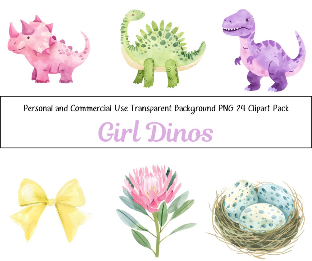 Dinosaurs Watercolor Clipart, Cute Dino Transparent Background ...