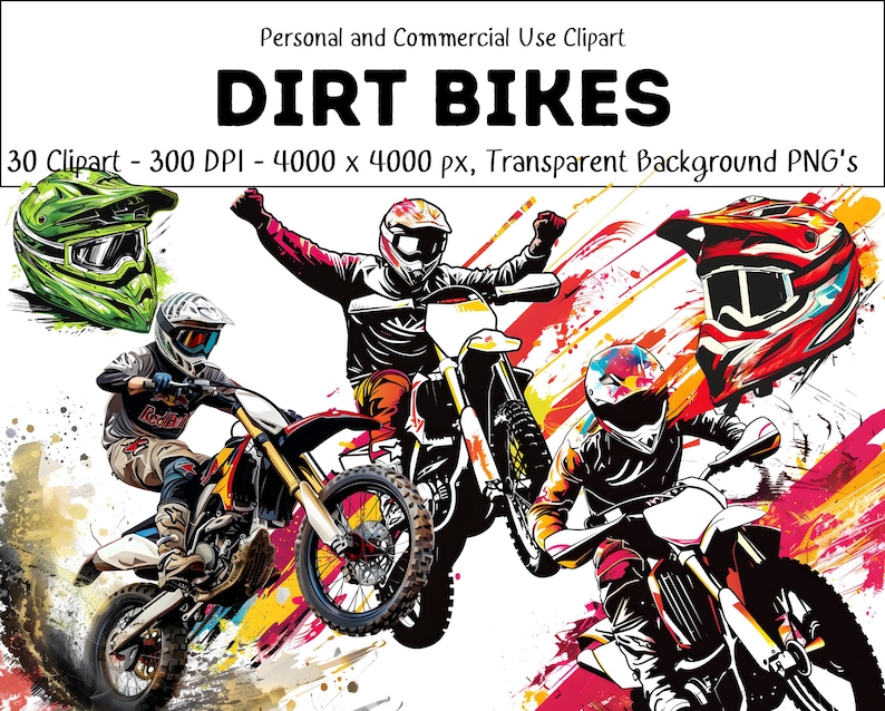 Dirt Bike Clipart Bundle, Watercolor Motorcross Transparent Background Png's, Personal and ...