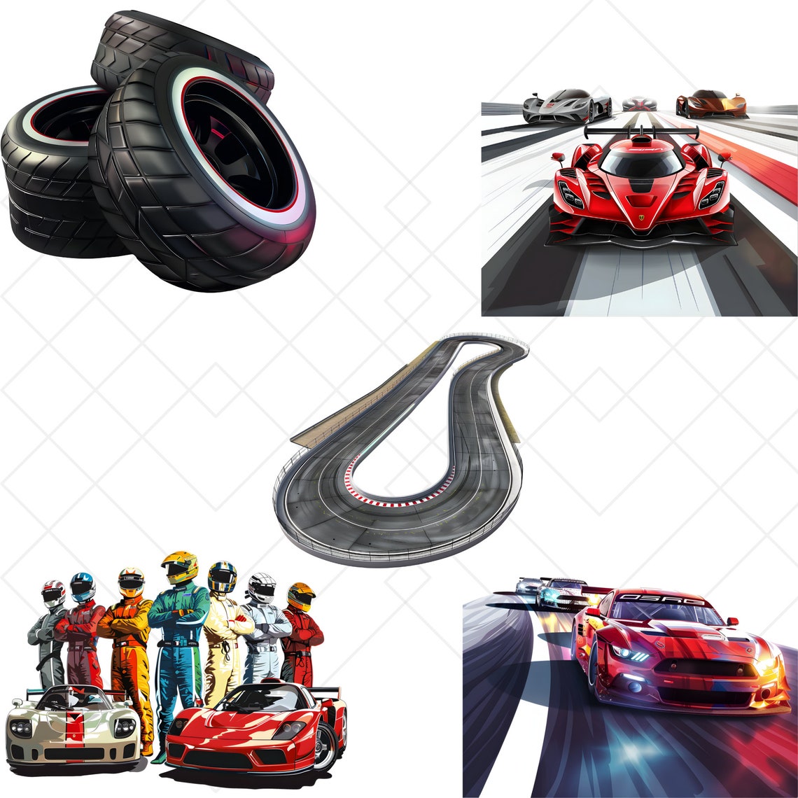 Race Car Clipart, Transparent Backgrounds, 15 PNG Bundle, Commercial ...