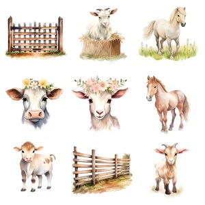 Watercolor Farm Animal Clip Art Bundle, Cute Farm Animals and More ...