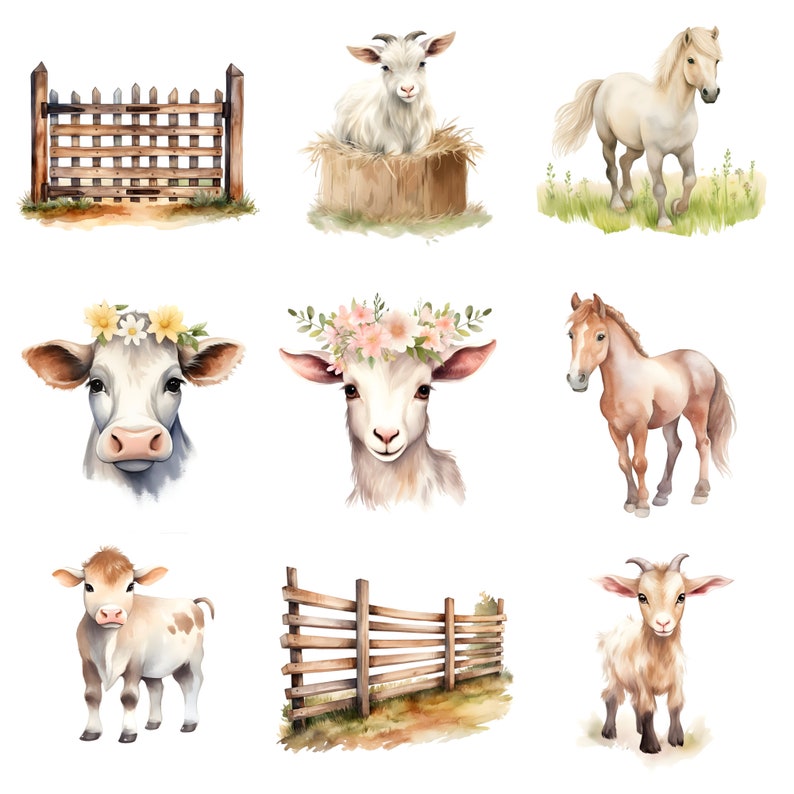 Watercolor Farm Animal Clip Art, 31 Transparent Background Png's ...