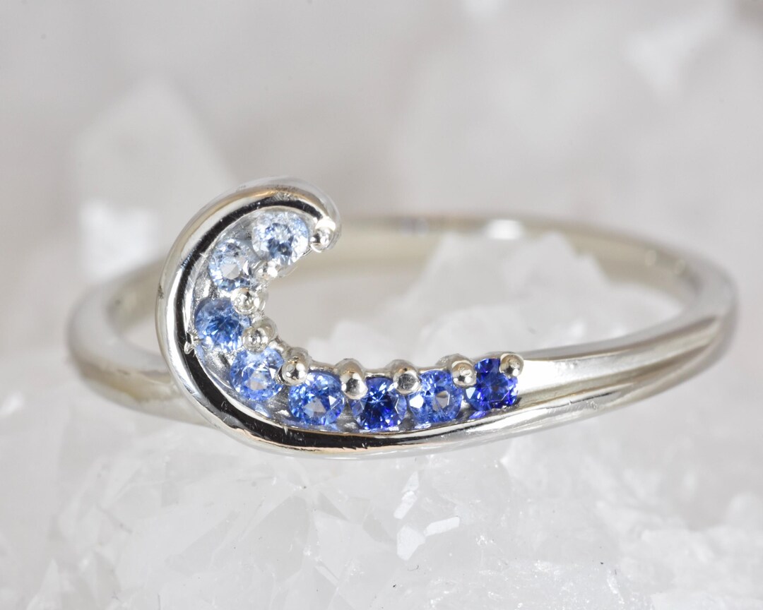 California Ocean Wave Benitoite Ring, Ombré Blue Colors, Platinum ...