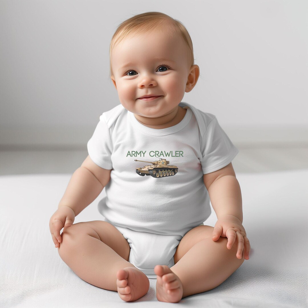 Army Crawler Onesie W/army Tank, Baby Onesie, Baby Tops, Infant ...