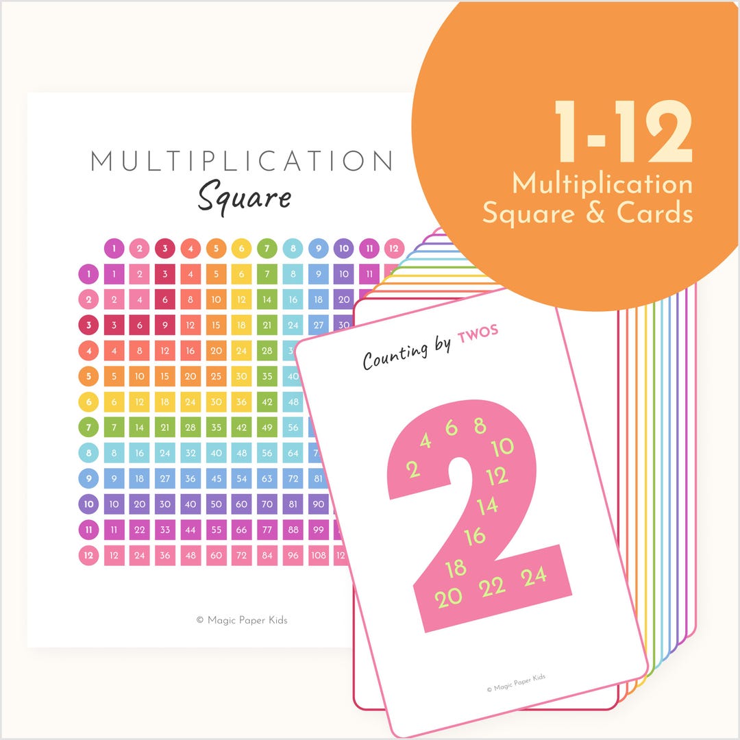 Multiplication Square, Skip Counting Cards , Printable, Homeschool ...