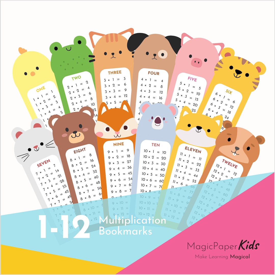 Multiplication Bookmarks Printable | Times Tables 1–12 | Cute Animal ...
