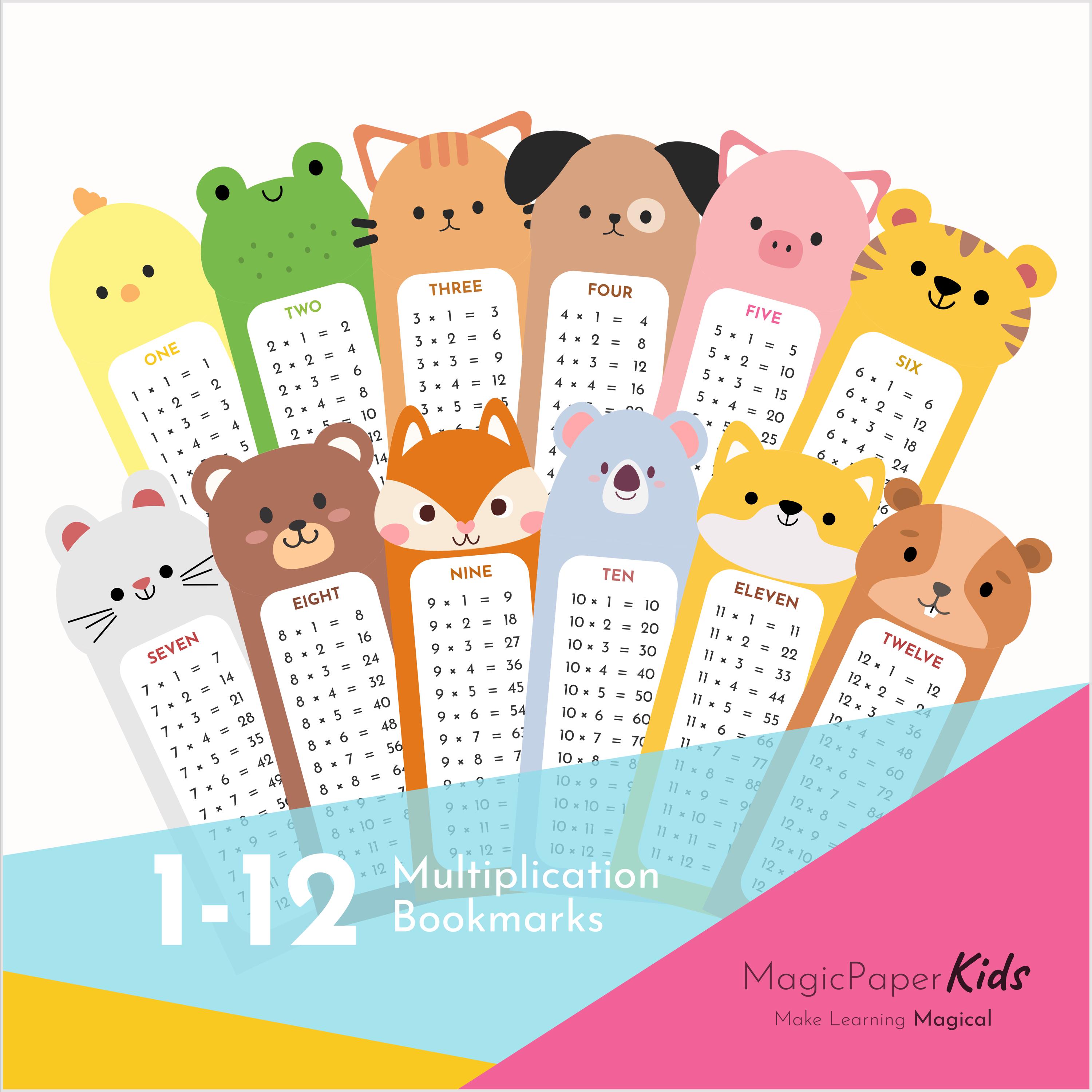 Multiplication Bookmarks Printable | Times Tables 1–12 | Cute Animal ...
