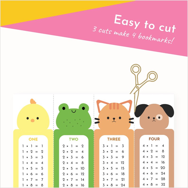 Multiplication Bookmarks Printable | Times Tables 1–12 | Cute Animal ...