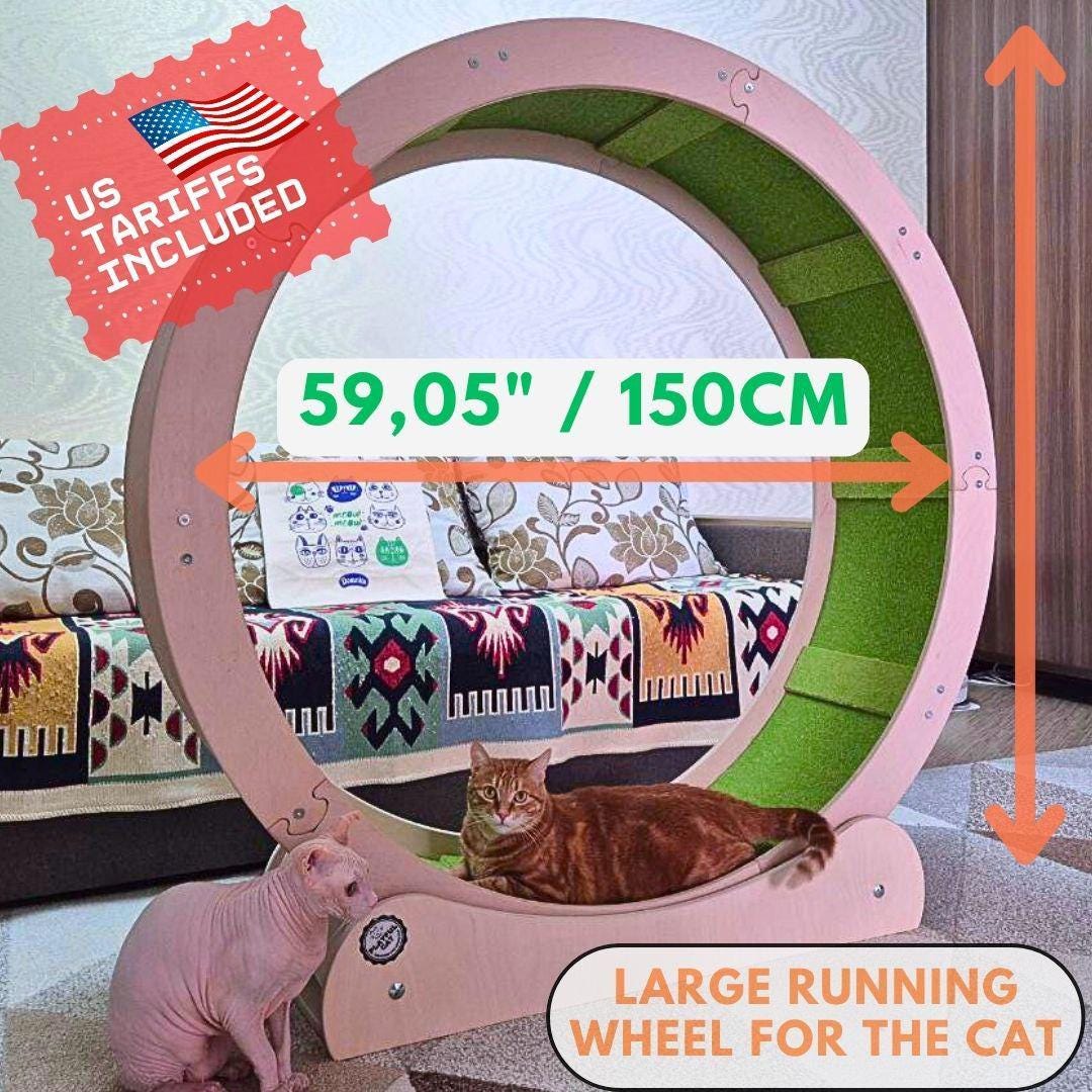 Handmade Wooden Cat Wheel 150cm/59.05" – Quiet Exercise Wheel for Large ...