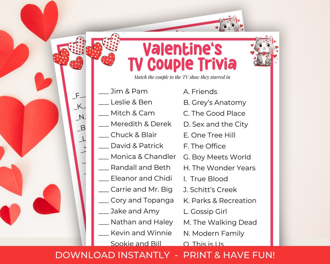 Valentine Trivia Printable Valentine's Day Trivia Trivia for Adults ...