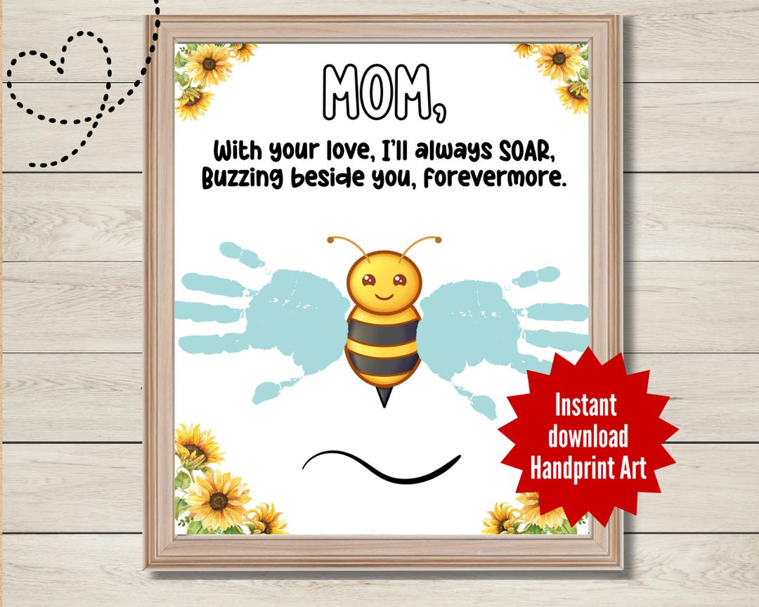 Mom Handprint Art With Bees, Bee Handprint Art, Bee Handprint Mothers ...