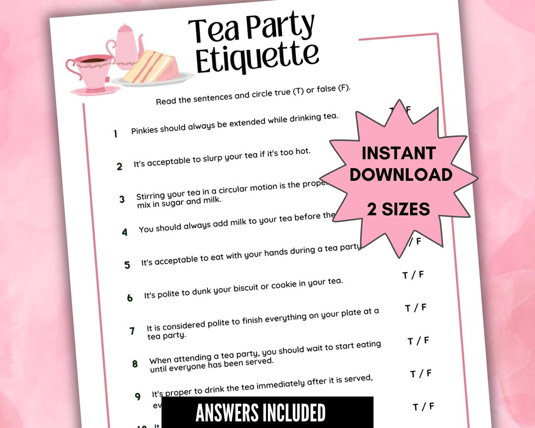 Tea Party Etiquette Games, Tea Party Games Printable, Tea Party Games ...
