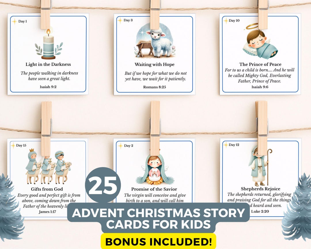 Advent Christmas Story Cards for Kids, Nativity Advent Calendar ...