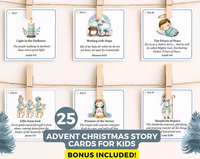 Bible Advent Calendar for Kids, Printable Advent Scripture Cards for ...