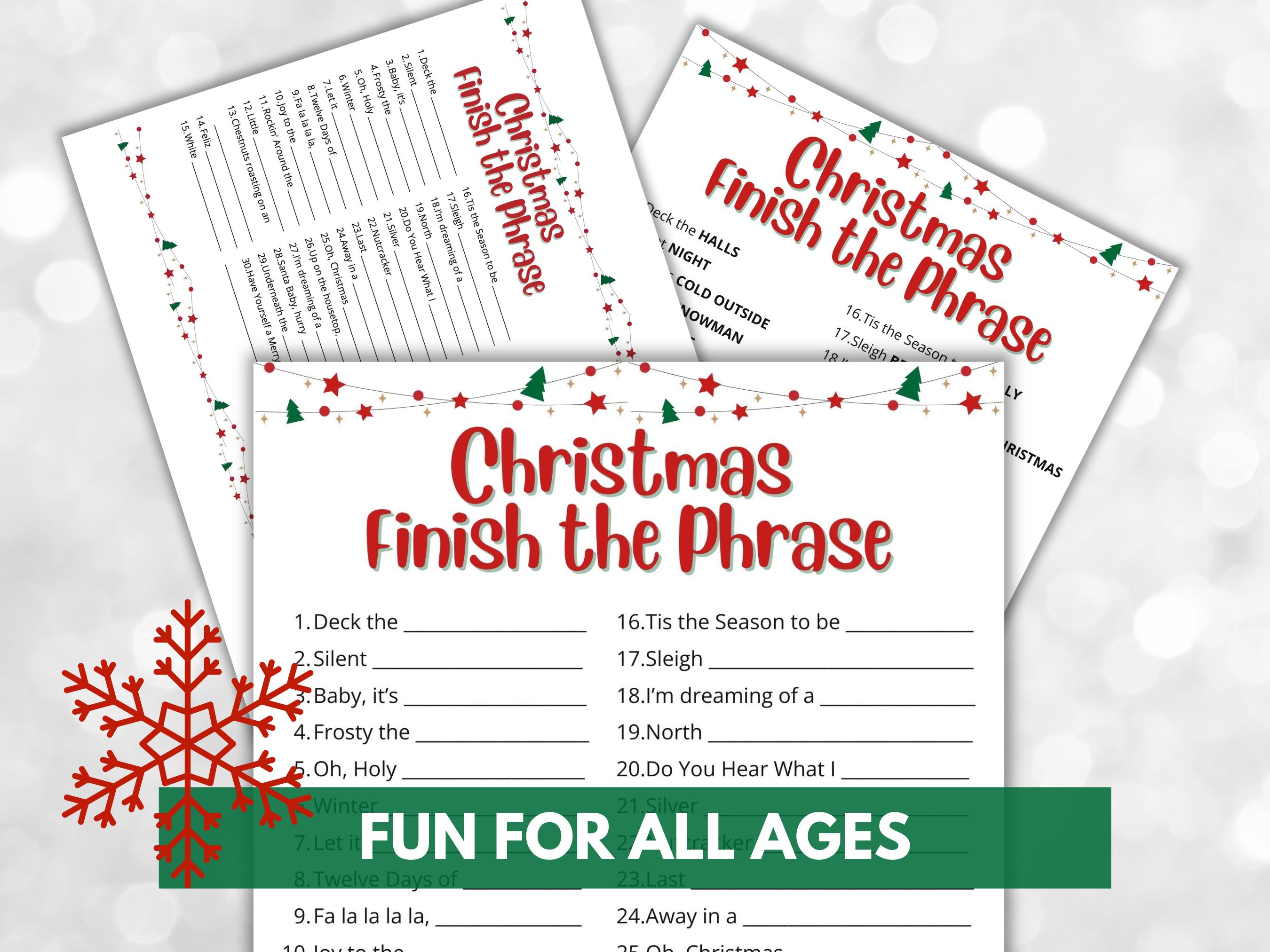 Christmas Finish the Phrase, Christmas Party Game, Christmas Party ...