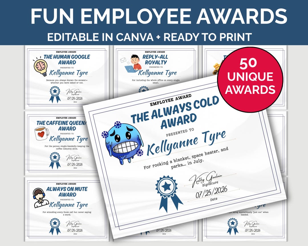Work Superlatives, Fun Employee Awards, Funny Office Awards, Employee ...