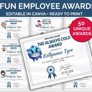 Work Superlatives, Fun Employee Awards, Funny Office Awards, Employee ...