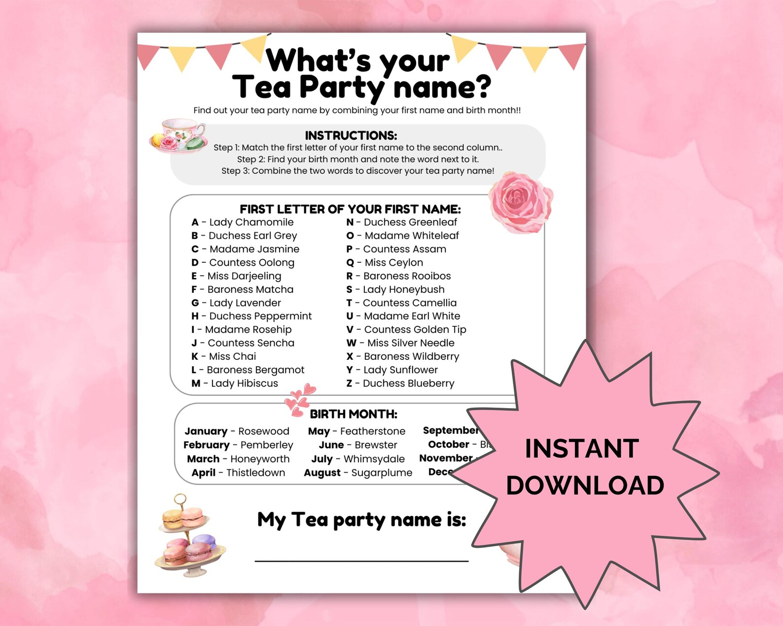 Whats Your Tea Party Name Game, Tea Party Name Game, Slumber Party ...