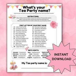 Whats Your Tea Party Name Game, Tea Party Name Game, Slumber Party ...