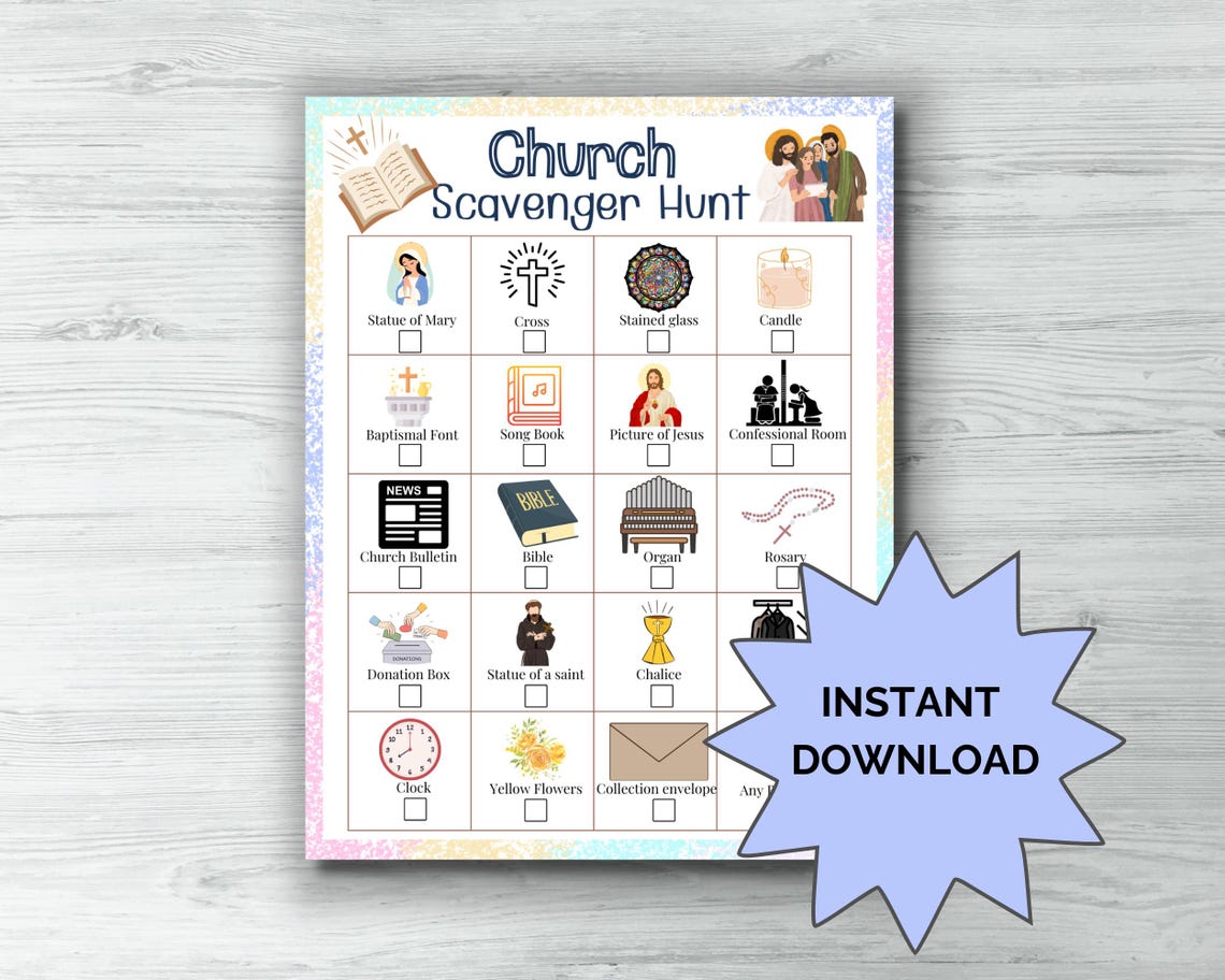 Church Scavenger Hunt Printable, Church Scavenger Hunt for Kids ...