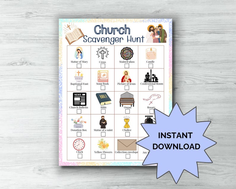 Church Scavenger Hunt for Kids; Scavenger Hunt at Church; Scavenger ...