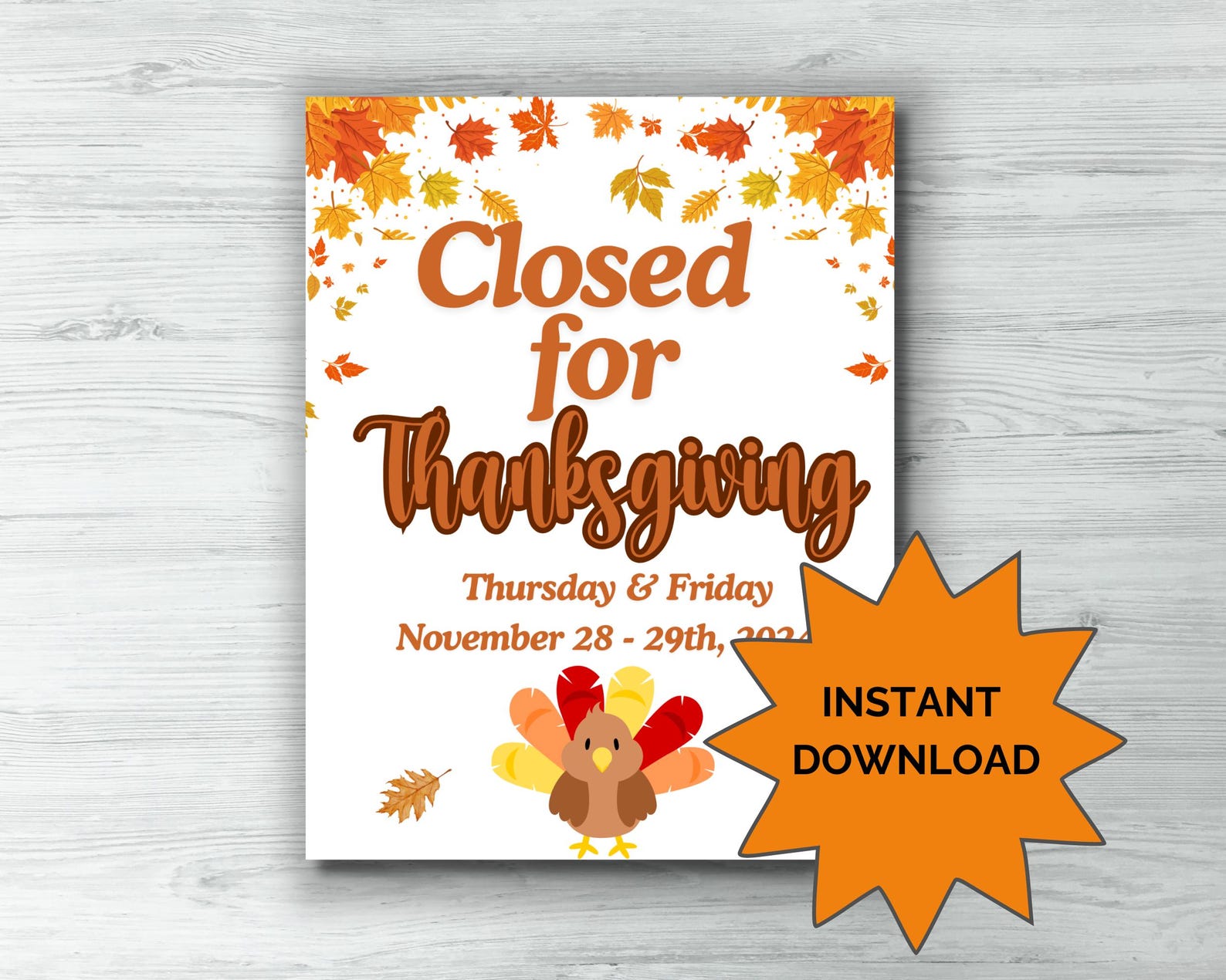 Closed for Thanksgiving Sign Thanksgiving Day Store Closed Sign Closed ...