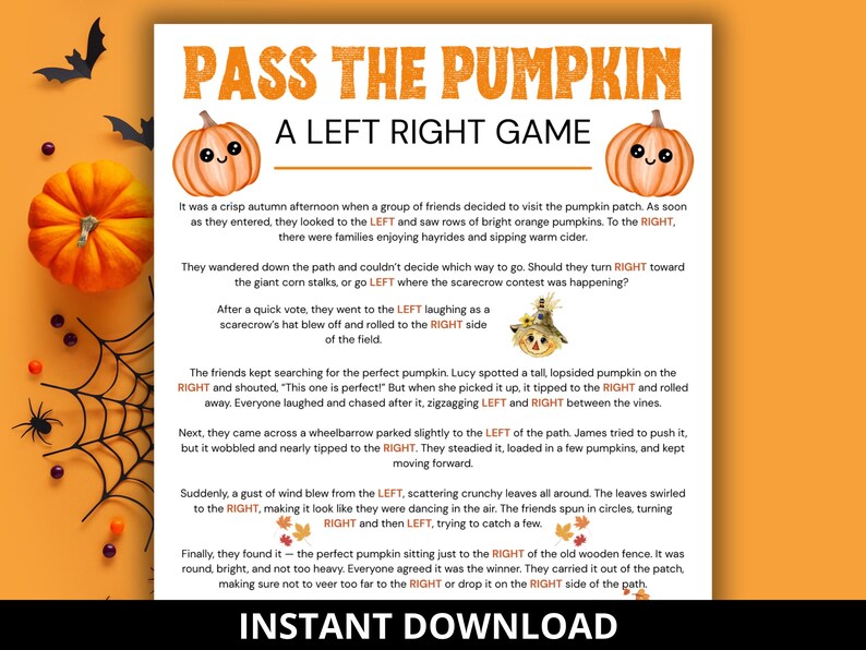 Pass the Pumpkin Game, Halloween Left Right Poem, Pass the Prize Game ...