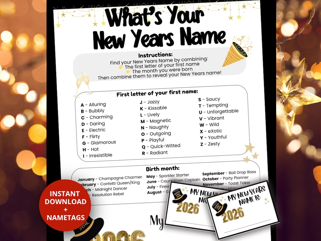 NYE Party Name Game, NYE Games, New Years Name Game, New Years Name ...