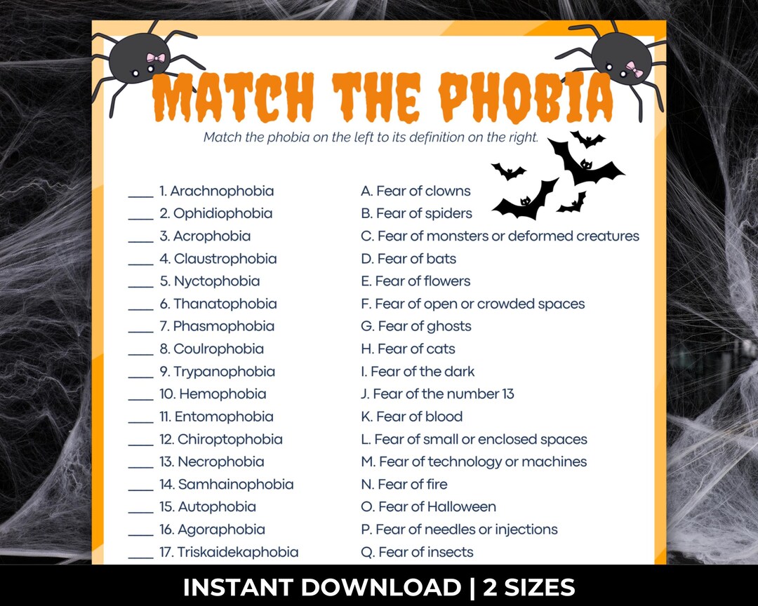 Halloween Trivia Adults, Phobia Matching Game, Teen Halloween Games ...