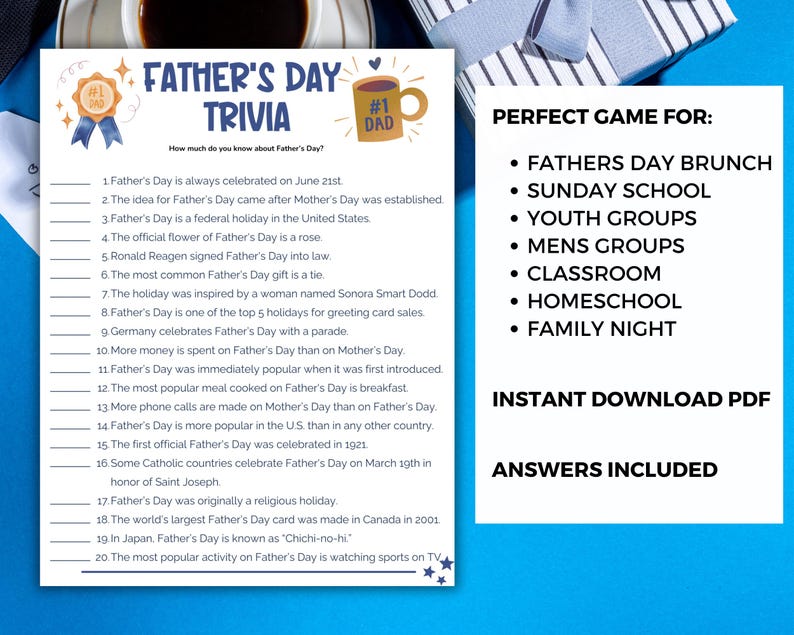 Fathers Day Trivia, Fathers Day Quiz, June 2025, Printable Fathers Day ...
