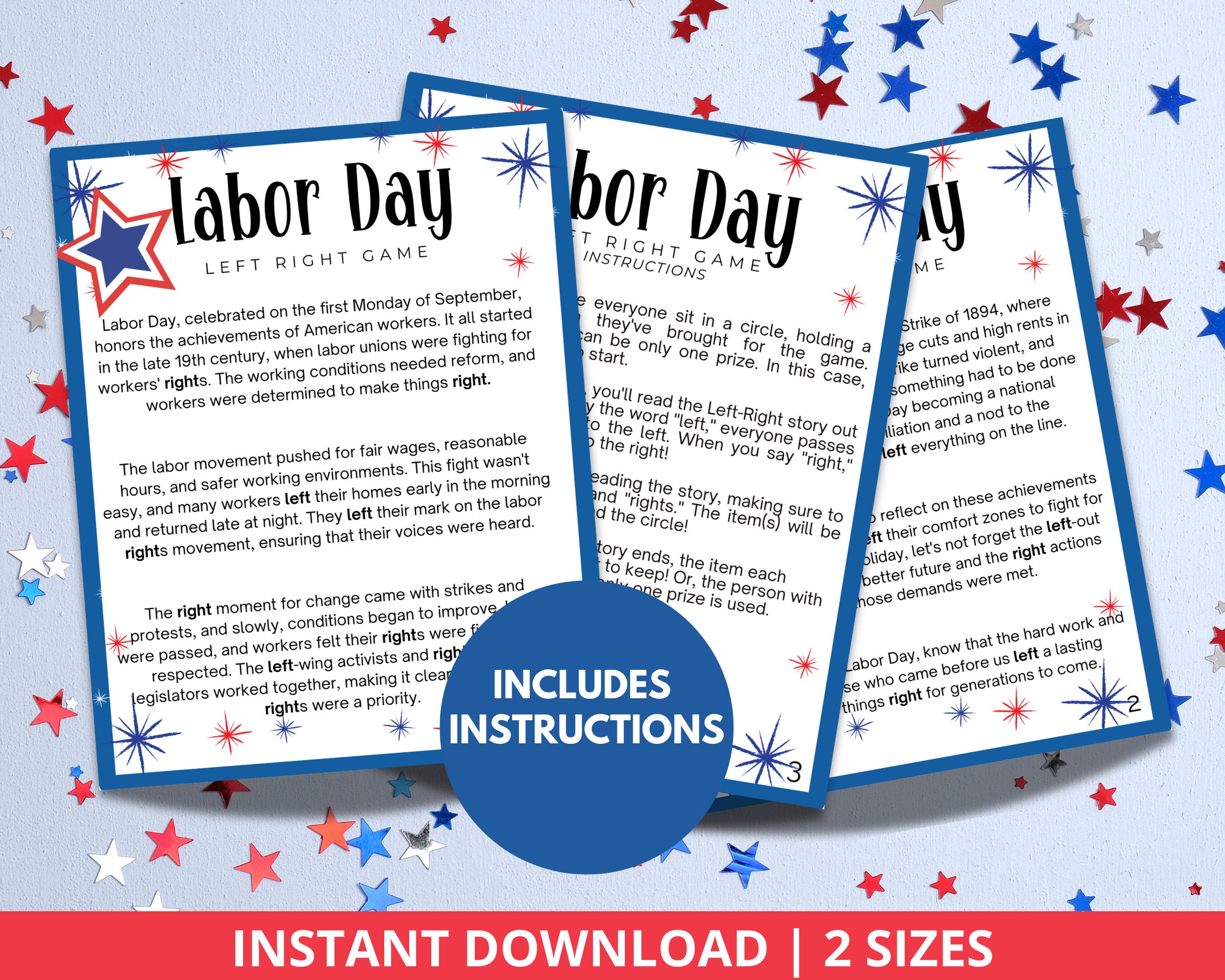 Labor Day Left Right Game Printable Patriotic Games - Etsy