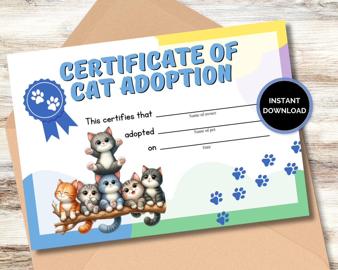 Adopt a Cat Certificate; Cat Adoption Certificate; Pet Adoption ...