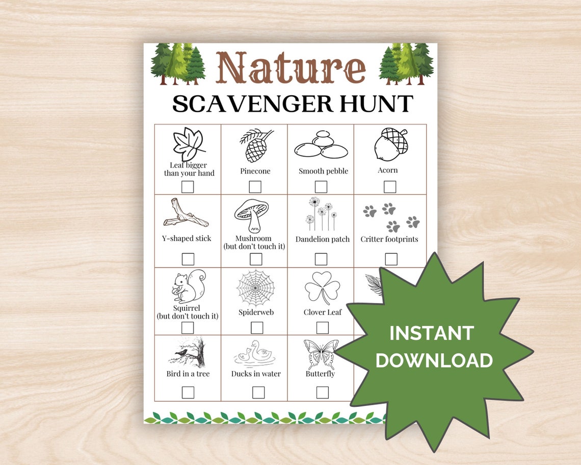 Kids Nature Walk Scavenger Hunt | Nature Hunt | Nature Scavenger Hunt ...