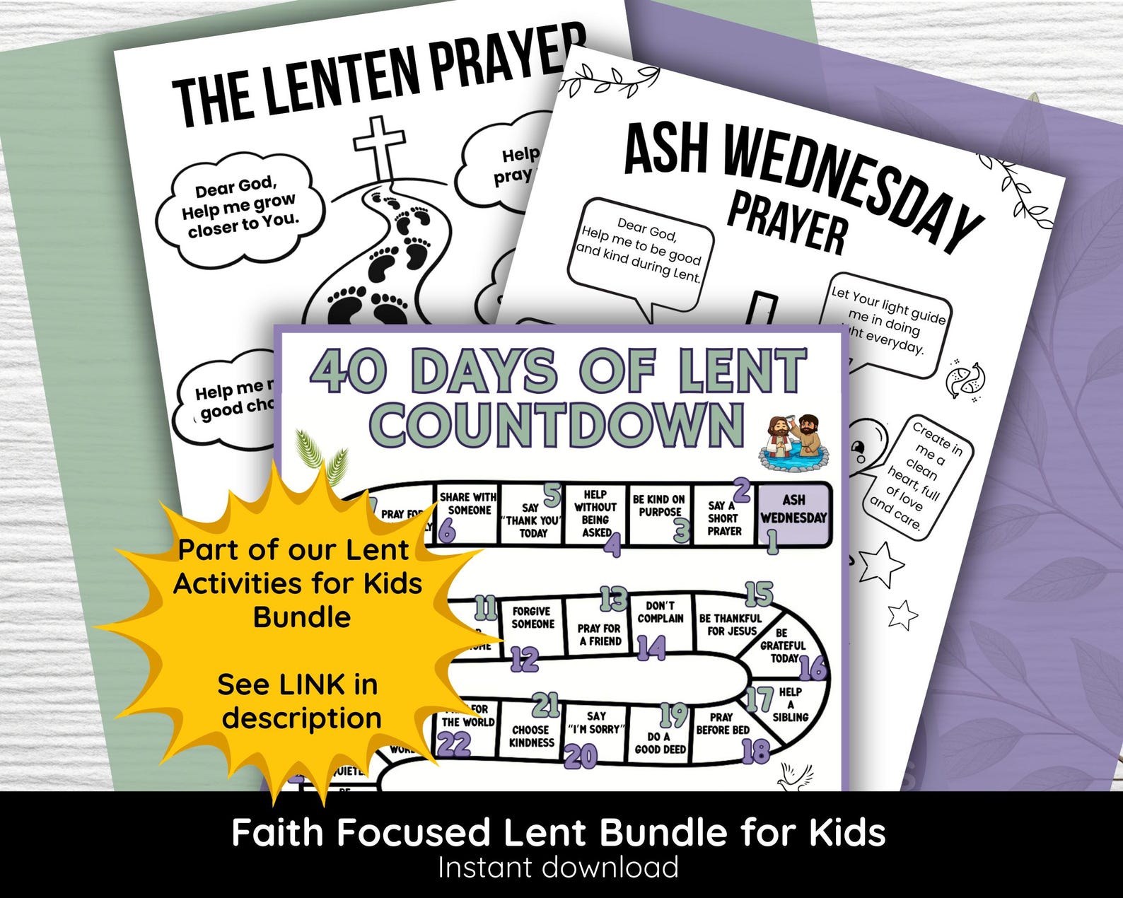 40 Days of Lent Countdown Calendar, Printable Lenten Activities for ...