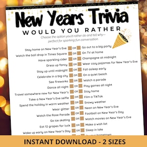 New Years Would You Rather, NYE Games, New Years Eve Game Printable ...