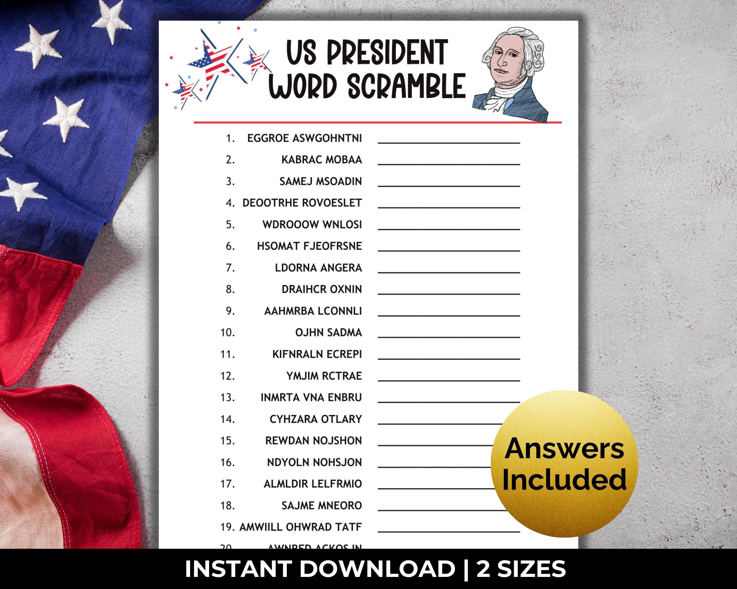 Presidents Day Games, 4th of July Games, Patriotic Games, US Presidents ...