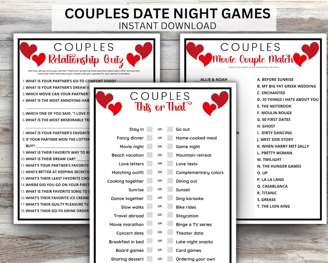 Couples Games Printable Date Night Games for Adults, Clean Couples ...
