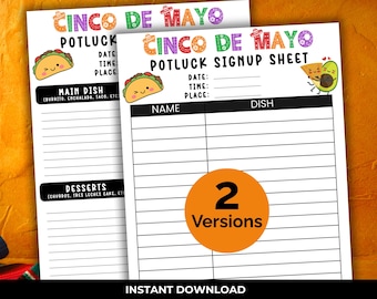 Cinco De Mayo Potluck Sign up Sheet PRINTABLE, Party Signup Form ...
