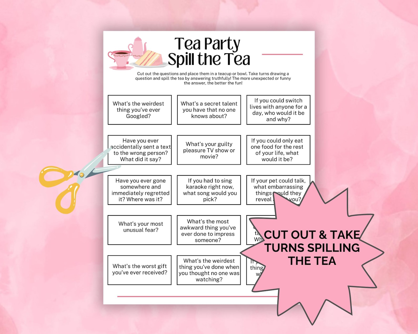 Spill the Tea Game, Ladies Tea Party Games, Tea Party Activities ...