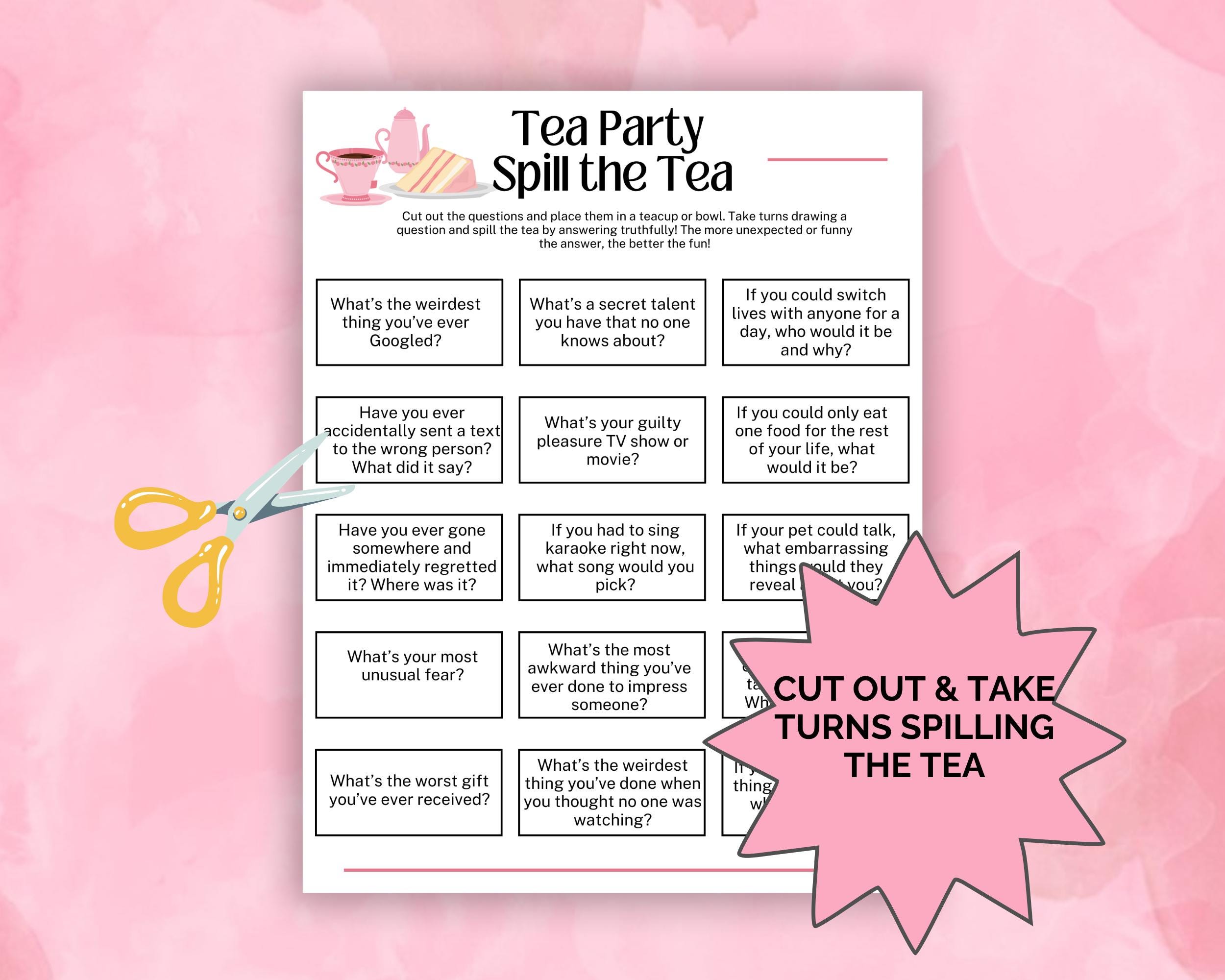 Spill the Tea Game, Ladies Tea Party Games, Tea Party Activities ...